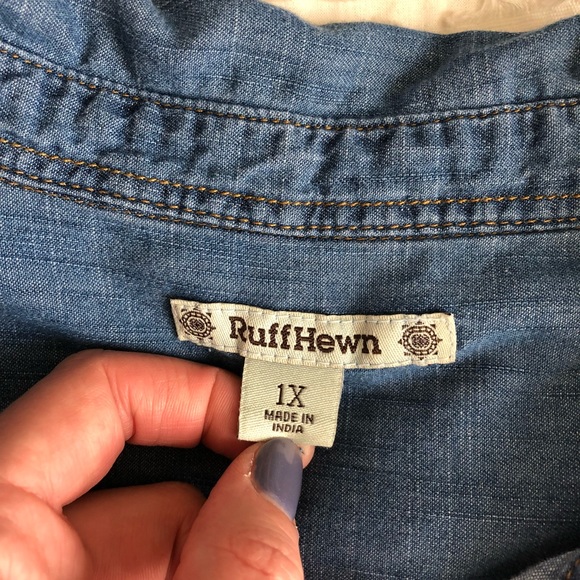 Ruff Hewn | Tops | Ruff Hewn Lace Up Neck Chambray Tunic | Poshmark